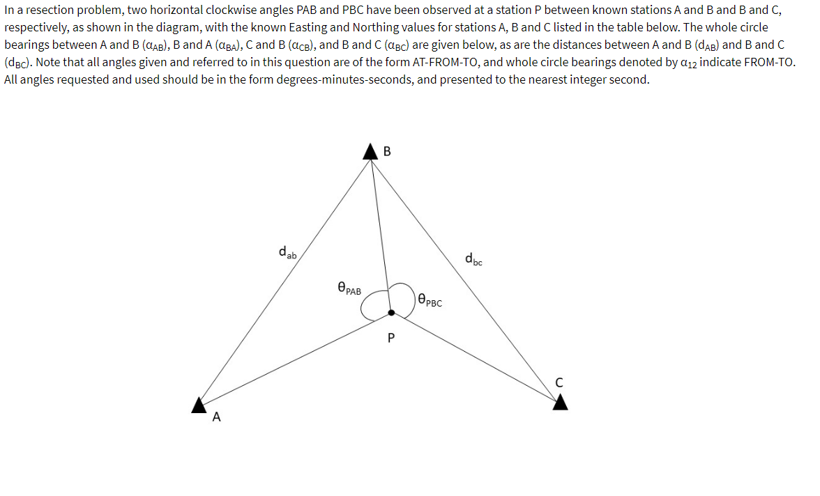Solved In a resection problem, two horizontal clockwise | Chegg.com