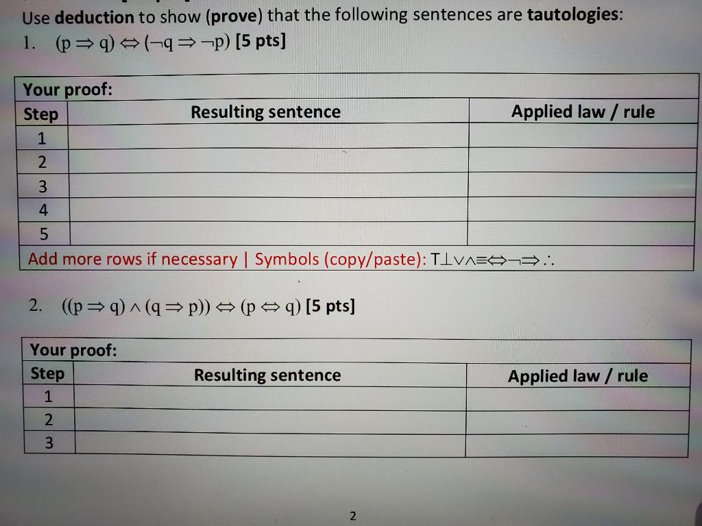 Solved Use deduction to show (prove) that the following | Chegg.com