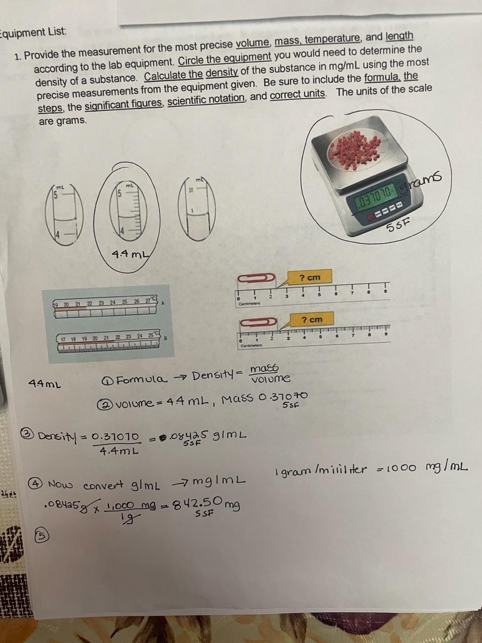 Solved 1 Provide The Measurement For The Most Precise Chegg