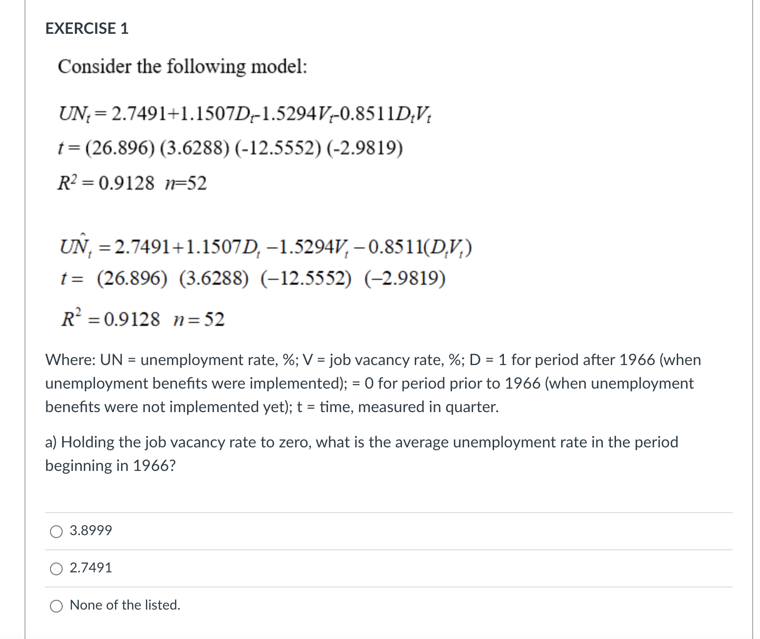 Solved EXERCISE 1Consider the following | Chegg.com