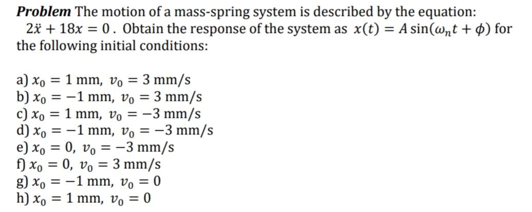 Solved Problem The motion of a mass-spring system is | Chegg.com