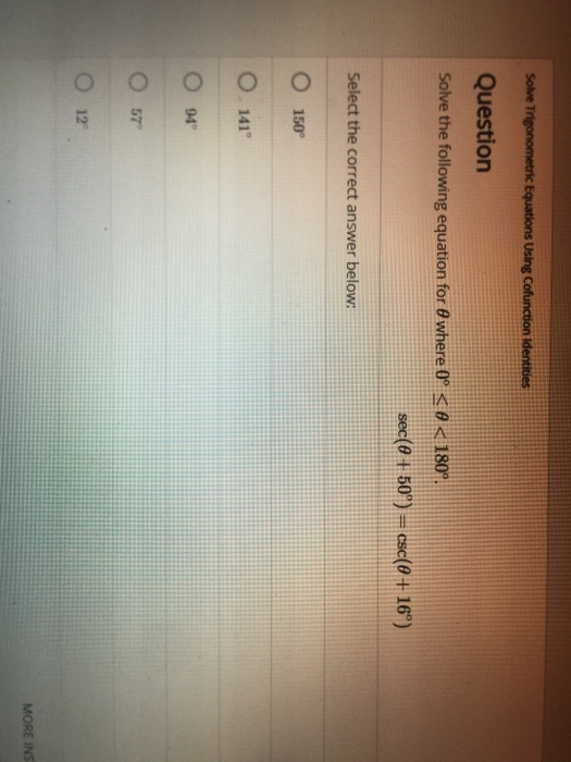 Solved Identities Question Solve the following equation for | Chegg.com