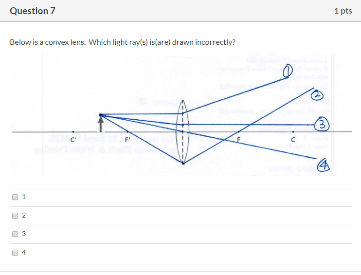 Solved Question 5 1 pts Below is a convex lens. Which light | Chegg.com