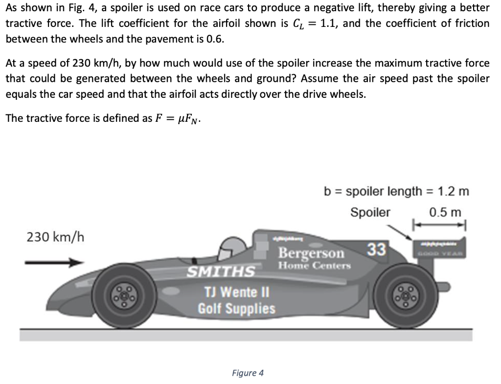 Solved As shown in Fig. 4, a spoiler is used on race cars to | Chegg.com