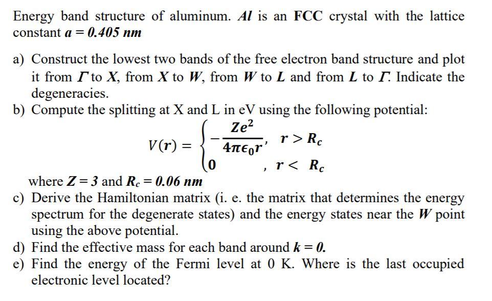 Energy band structure of aluminum. Al is an FCC | Chegg.com