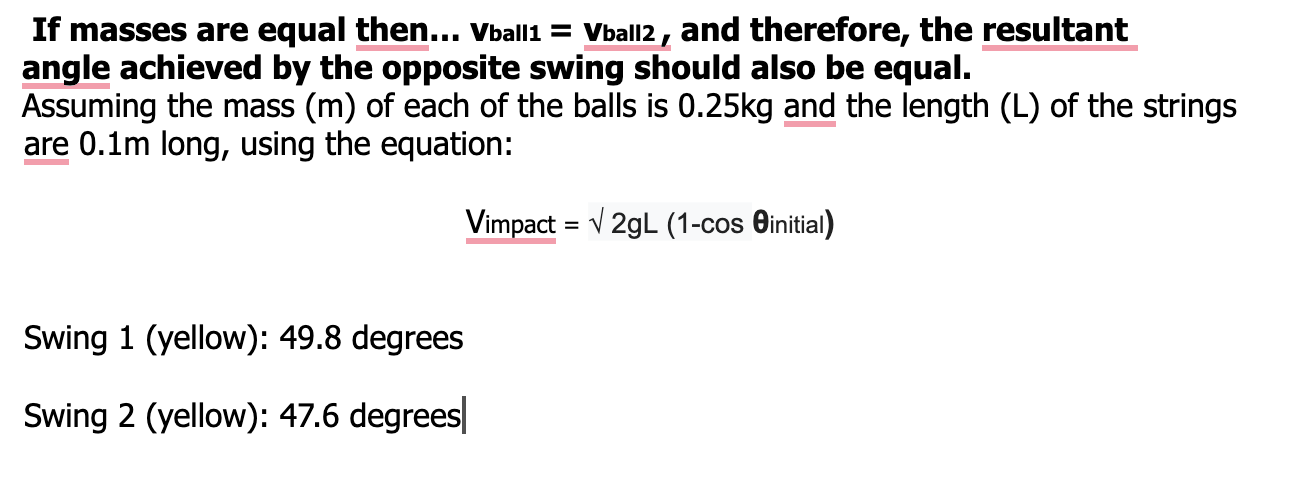 Solved Use V impact equation to figure out swings one and | Chegg.com