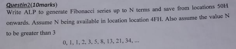 Solved Questin210marks Write Alp To Generate Fibonacci 