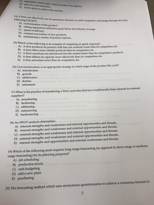 Solved A firm can effectively use its operations function | Chegg.com