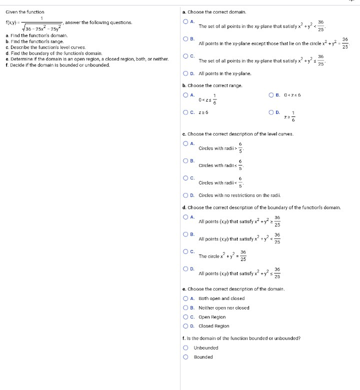 Solved Given the function a. Choose the correct domain. The | Chegg.com