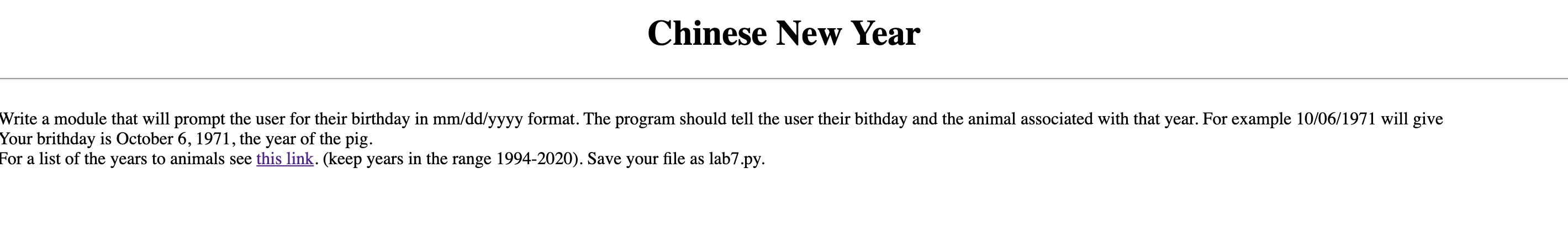 Solved Chinese New Year Write a module that will prompt the | Chegg.com