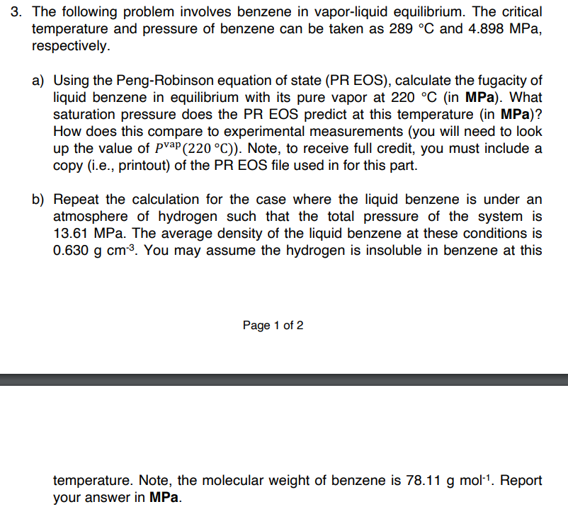Solved 3. The following problem involves benzene in | Chegg.com