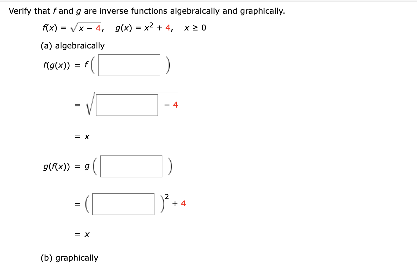 Solved Verify that fand g are inverse functions | Chegg.com