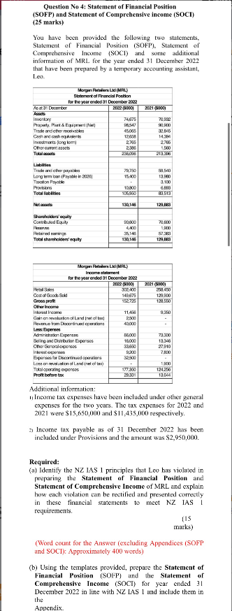 Question No 4: Statement of Financial Position (SOFP) | Chegg.com