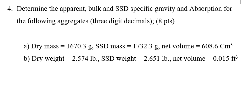 Solved 4. Determine the apparent, bulk and SSD specific | Chegg.com
