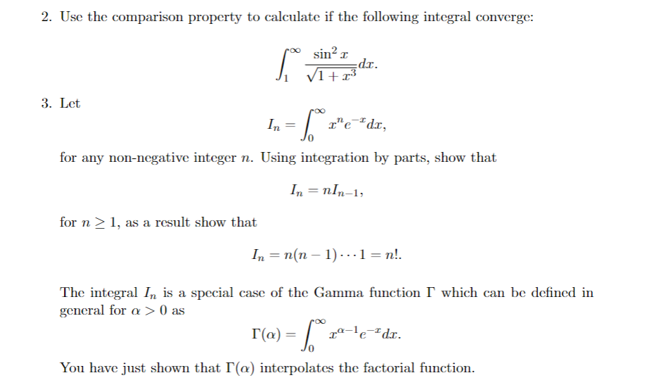 Solved 2. Use the comparison property to calculate if the | Chegg.com