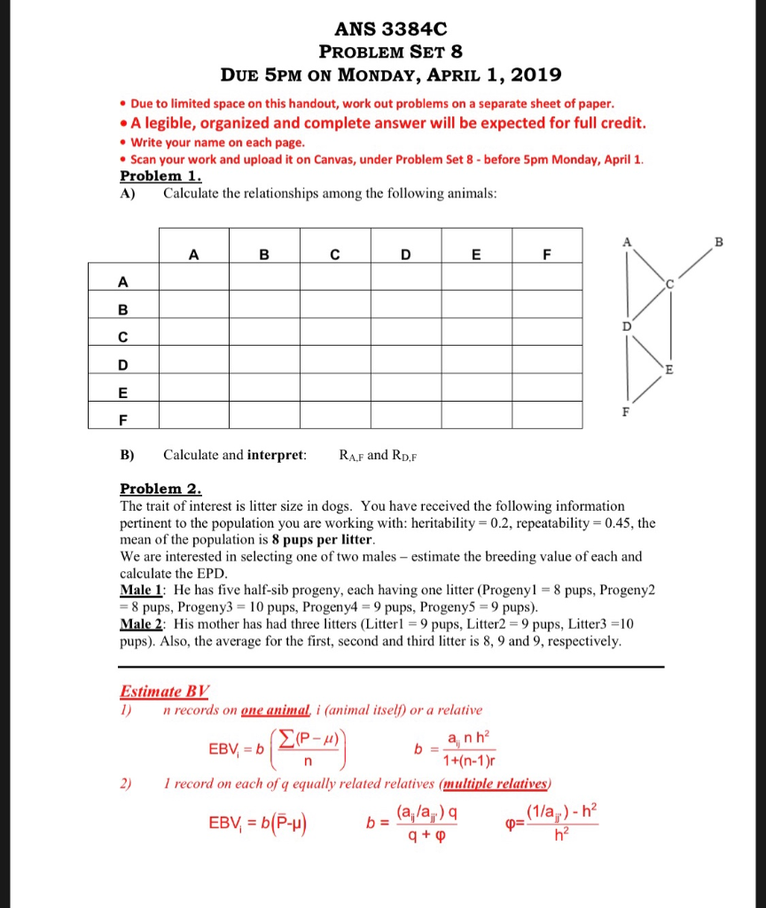 ANS 3384C PROBLEM SET 8 Due 5PM ON MoNDAY, APRIL 1, | Chegg.com