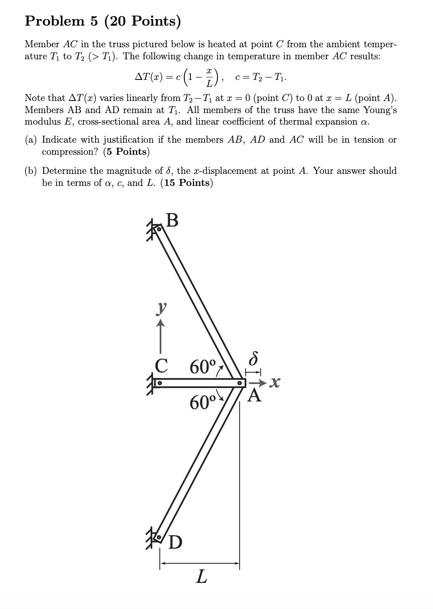 Solved Problem 5 (20 Points) Member AC in the truss pictured | Chegg.com