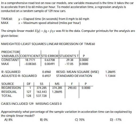 Solved In a comprehensive road test on new car models, one | Chegg.com