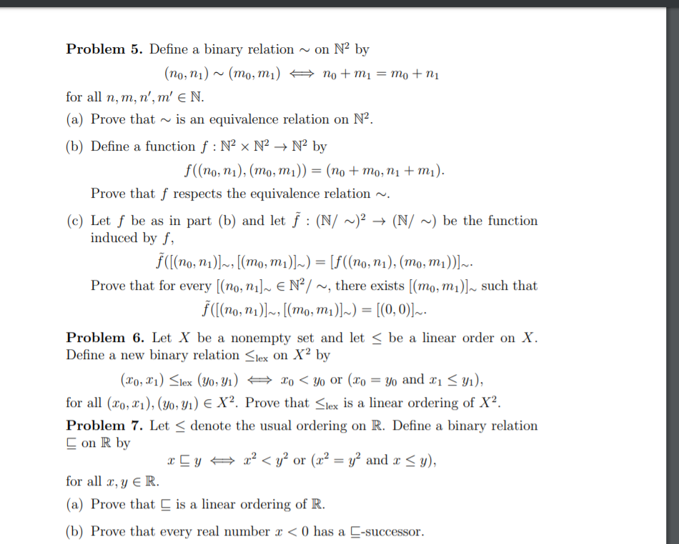 Solved Problem 5. Define a binary relation ~ on N2 by (no, | Chegg.com