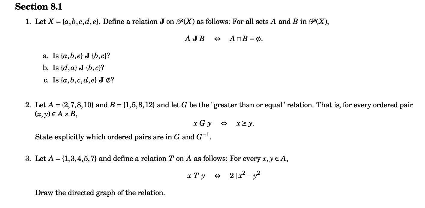 1. Let X={a,b,c,d,e}. Define a relation J on P(X) as | Chegg.com