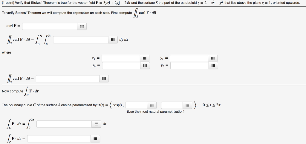 Solved (1 point) Verify that Stokes. Theorem is true for the | Chegg.com