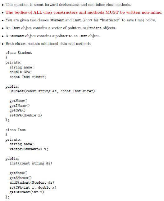 Solved This question is about forward declarations and | Chegg.com