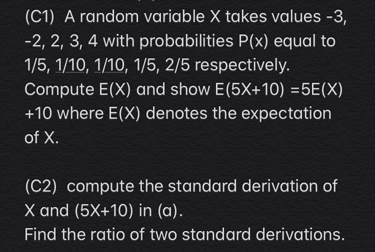 Solved (C1) A random variable X takes values −3, −2,2,3,4 | Chegg.com