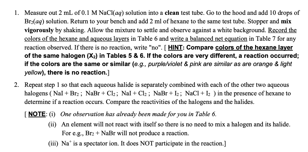 Part III --REACTIVITY OF HALOGENS AND HALIDES III A. | Chegg.com