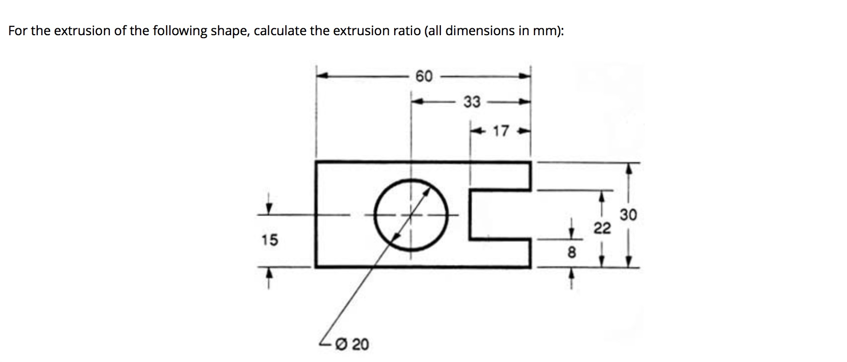 Solved For the extrusion of the following shape, calculate | Chegg.com