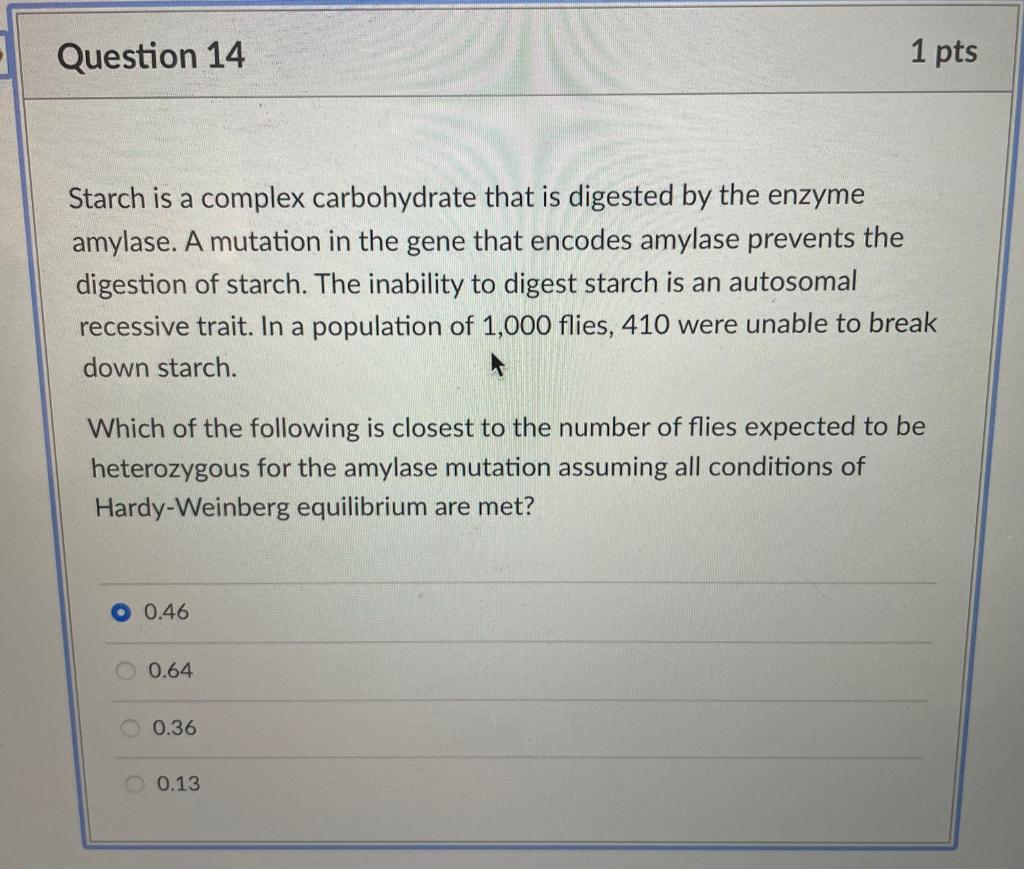 Solved Question 14 1 pts Starch is a complex carbohydrate | Chegg.com