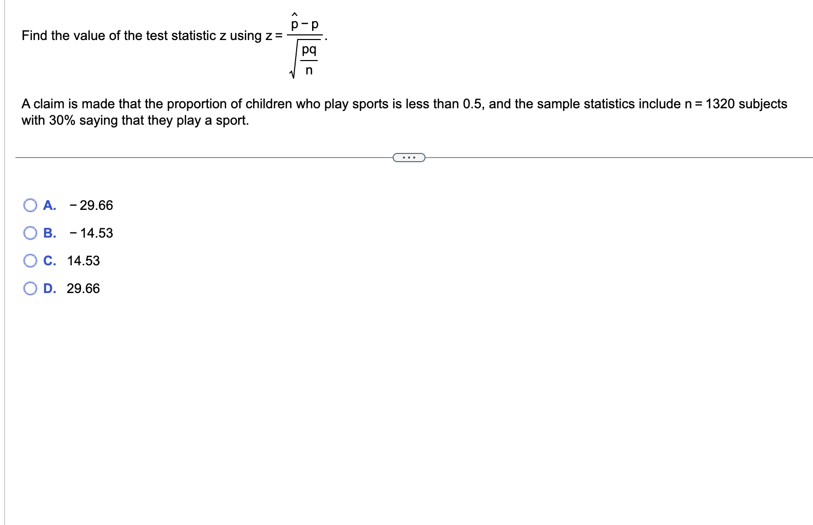 Solved Find the value of the test statistic z ﻿using | Chegg.com