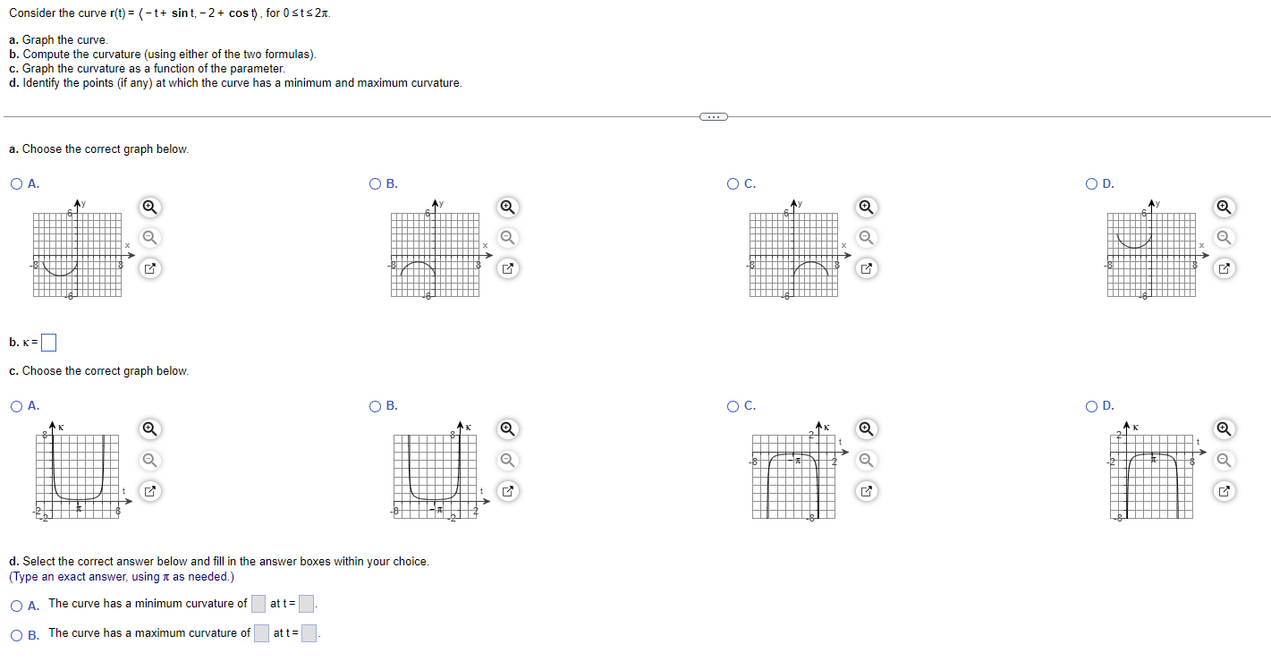 Solved Consider the curve r(t)= −t+sint,−2+cost , for | Chegg.com