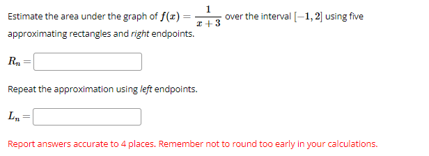 Solved Estimate the area under the graph of f(x)=x+31 over | Chegg.com