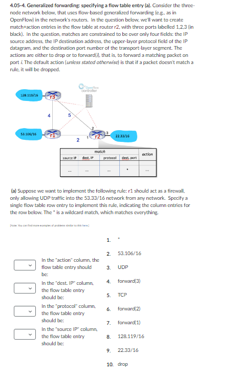 Solved 4.05-4. ﻿Generalized forwarding: specifying a flow | Chegg.com