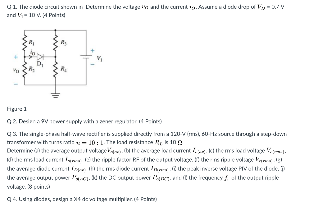 Solved Q1. The diode circuit shown in Determine the voltage | Chegg.com