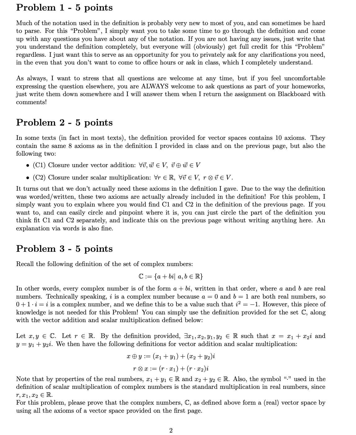 Solved Recall the following definition of a vector space | Chegg.com