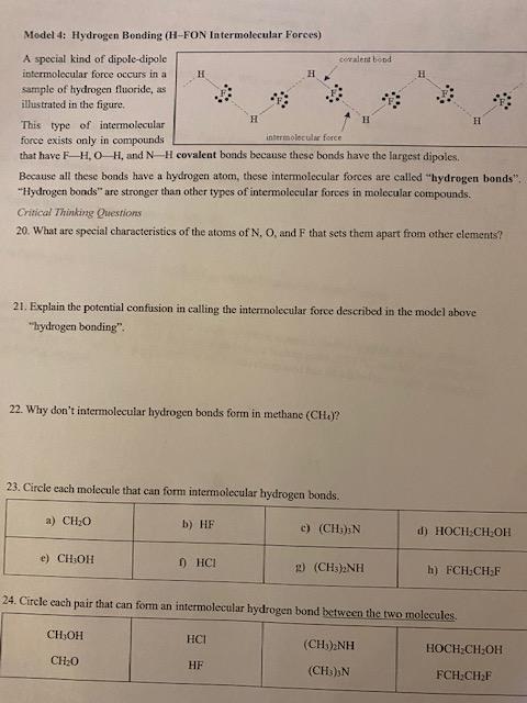 Solved Model 4: Hydrogen Bonding (H-FON Intermolecular | Chegg.com