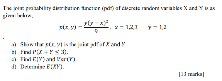 Solved The joint probability distribution function (pdf) of | Chegg.com