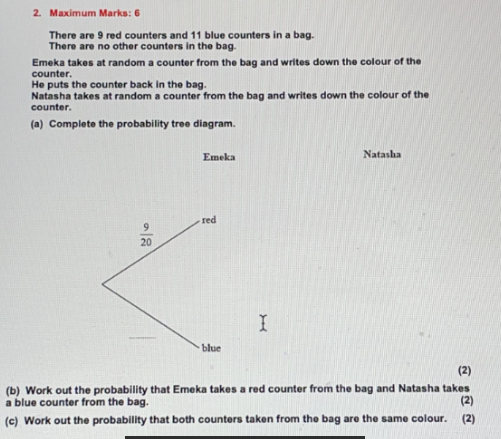 Solved 2. Maximum Marks: 6 There are 9 red counters and 11 | Chegg.com
