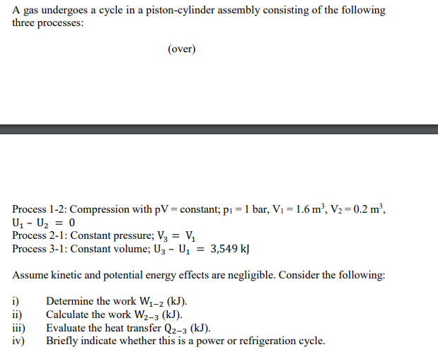Solved A gas undergoes a cycle in a piston-cylinder assembly | Chegg.com