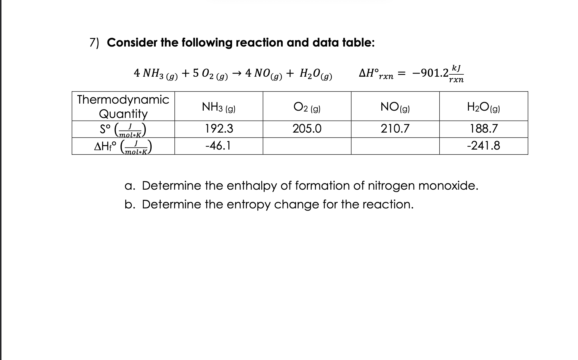 7) Consider the following reaction and data table: | Chegg.com