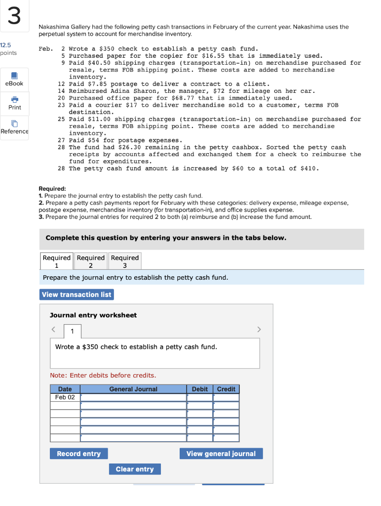 Solved Nakashima Gallery had the following petty cash | Chegg.com