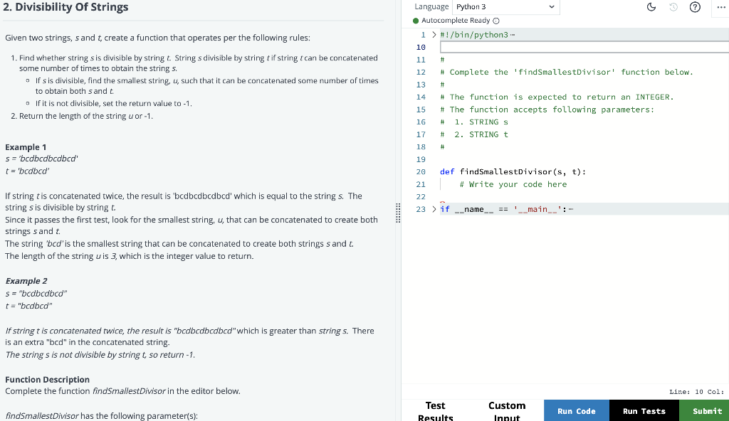 Solved 2. Divisibility Of Strings © ... Language Python 3 • | Chegg.com