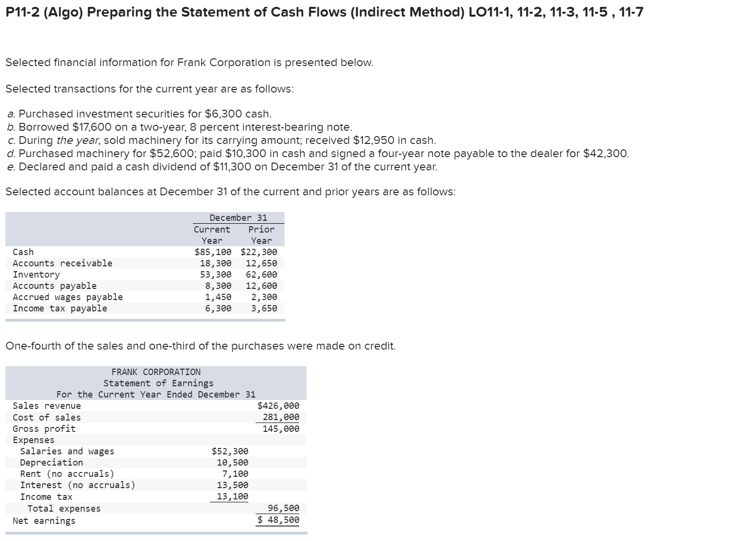 Solved P11-2 (Algo) Preparing the Statement of Cash Flows | Chegg.com