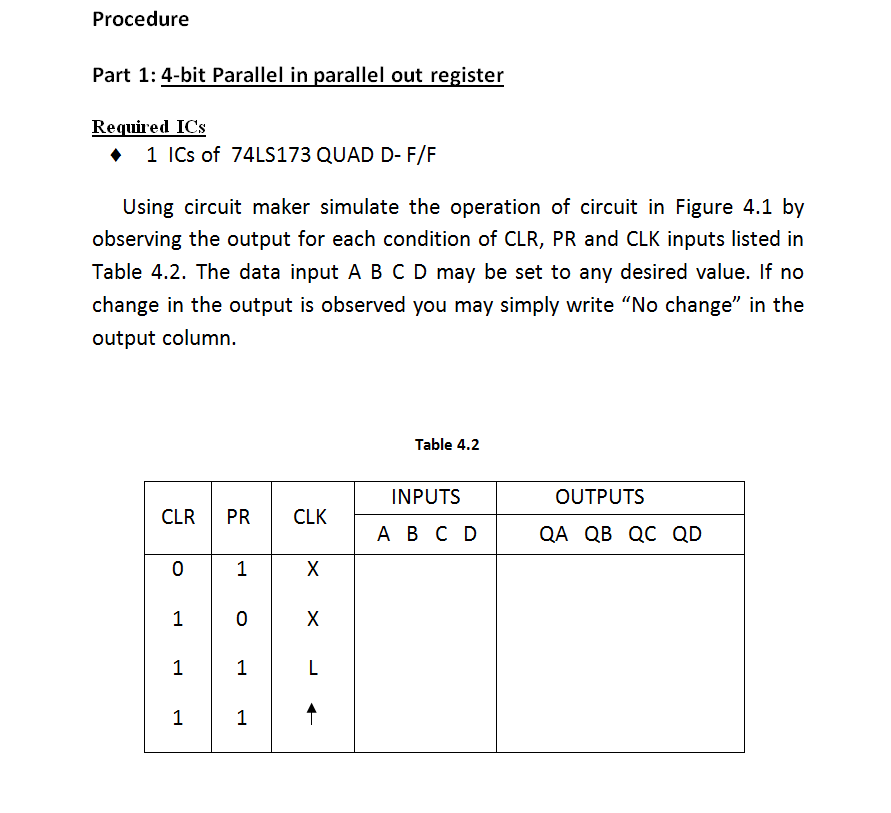 Solved Procedure Part 1: 4-bit Parallel in parallel out | Chegg.com