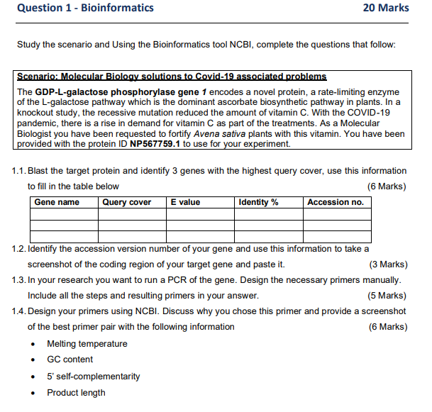 Solved Question 1 - Bioinformatics 20 Marks Study the | Chegg.com