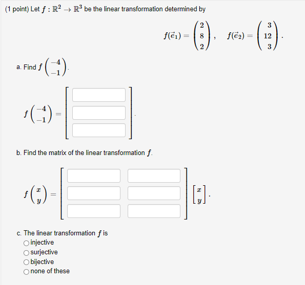Solved (1 point) Let f: R2 + R be the linear transformation | Chegg.com