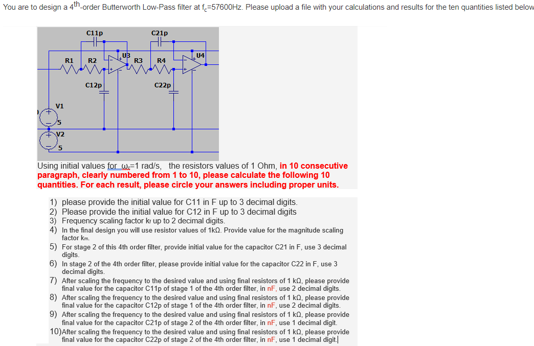 Solved You are to design a 4th-order Butterworth Low-pass | Chegg.com
