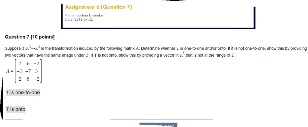 Solved Assignment o (Question 7) Name: Joshua Dismuke Date: | Chegg.com