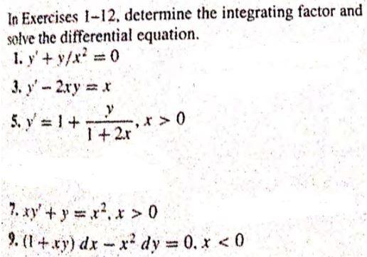 Solved In Exercises 1-12. determine the integrating factor | Chegg.com
